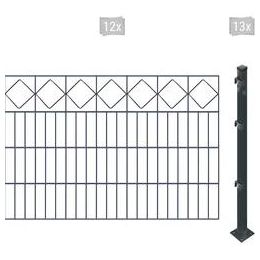 Doppelstabmattenzaun Arvotec "ESSENTIAL 80 zum Aufschrauben "Karo" mit Zierleiste", grau (anthrazit), H:80cm, Kunststoff, Stahl, Zaunelemente, Zaunh&ouml;he 80 cm, Zaunl&auml;nge 2 - 60 m