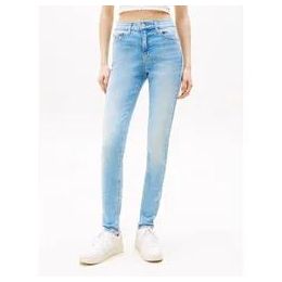 Tommy Hilfiger Skinny-fit-Jeans TOMMY JEANS "NORA MR SKNY AH1280", Damen, Gr. 32, L&auml;nge 28, blau (denim light1), Denim/Jeans, Obermaterial: 98% Baumwolle, 2% Elasthan, unifarben, skinny fit lang, Jeans, mit Logo-Badge, Mid Rise