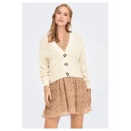 Jacqueline de Yong Strickjacke JDY "JDYJUSTY L/S SHORT CARDIGAN KNT NOOS", Damen, Gr. S, gelb (eggnog), Strick, Obermaterial: 100% Polyacryl, unifarben, regular fit kurz, V-Ausschnitt, Rippb&uuml;ndchen, Strickjacken Strickjacke
