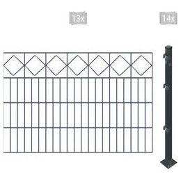 Doppelstabmattenzaun Arvotec "ESSENTIAL 80 zum Aufschrauben "Karo" mit Zierleiste", grau (anthrazit), H:80cm, Kunststoff, Stahl, Zaunelemente, Zaunh&ouml;he 80 cm, Zaunl&auml;nge 2 - 60 m