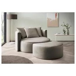 XXL-Sessel "ISALIE, Rundsessel mit Hocker, Lesesessel, Loveseat, Big-Sessel", grau (taupe), B:153cm H:98cm T:208cm, LeGer Home by Lena Gercke, Sessel, XXL-Sessel, trendige Stoffe, 3 Zierkissen, gro&szlig;e Sitzfl&auml;che, Cord, Samt, Boucl&eacute;