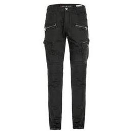 Cipo & Baxx Cargojeans CIPO & BAXX "Jeans", Damen, Gr. 34, L&auml;nge 32, schwarz, 79% Baumwolle, 19% Polyester, 2% Elasthan, unifarben, slim fit lang, Jeans, im angesagten Biker-Stil, CD-424