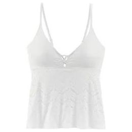 Tankini-Top Lascana "Omara", Damen, Gr. 40, Cup C/D, beige (creme), Microfaser, Recycling-Polyamid, unifarben, Bikini-Oberteile, mit Lochstickerei