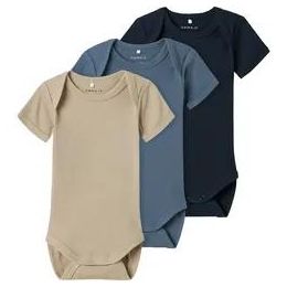 Kurzarmbody name it "NBNBODY 3P SS SOLID RIB NOOS", Jungen, Gr. 68, N-Gr, blau (china blau), Sweatware, Obermaterial: 100% Baumwolle, unifarben, regular fit, Rundhals, Bodys