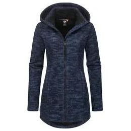 Longstrickjacke Ragwear "Leysha Melange", Damen, Gr. S (36), blau (navy), Grobstrick, Obermaterial: 56% Baumwolle, 44% Polyester. Innenfutter: 100% Polyester, figurumspielend ca. Mitte Oberschenkel, hoch geschlossener Ausschnitt, &Auml;rmel ohne &Auml;rmelschlitz abgesteppte Kante mit Daumenl&ouml;chern, Strickjacken Longstrickjacke, Sportliche Kapuzenjacke in melierter Strick-Optik