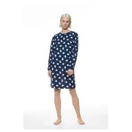 Nachthemd Mey "Scribbled Dots", Damen, Gr. 42, N-Gr, blau (deep marine), Single Jersey, Obermaterial: 100% Baumwolle, bequem knielang, Rundhals, angesetztes B&uuml;ndchen, Kleider Nachthemd, mit Allover-Punkte-Print