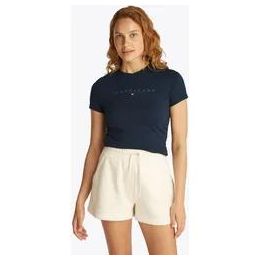 Tommy Hilfiger T-Shirt TOMMY JEANS "TJW SLIM TONAL LINEAR TEE EXT", Damen, Gr. M (38), blau (schwarz night navy), Single Jersey, Obermaterial: 100% Baumwolle, bedruckt, Basic, slim fit kurz, Rundhals, abgesteppt, Shirts T-Shirt, mit Logoschriftzug