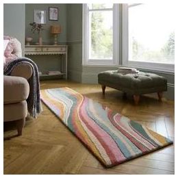 Wollteppich FLAIR RUGS "Abstract Flow handgetuftet", rosa, B:60cm H:10mm L:230cm, Wolle, Teppiche, Wolle, Teppich, Wohnzimmer, Schlafzimmer, Esszimmer