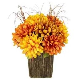 Kunstblume I.GE.A. "Chrysanthemen im Topf", gelb (gelb, orange), B:21cm H:27cm L:21cm, Polyester, Kunstpflanzen, Herbstgesteck Herbstliche Blumen Kunstpflanze