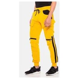 Cipo & Baxx Trainingshose CIPO & BAXX "HOMEWEAR", Herren, Gr. L, US-Gr&ouml;&szlig;en, gelb, 70% Baumwolle, 30% Polyester, gestreift, regular fit kn&ouml;chellang, Hosen Trainingshose, im sportlichen Look, CR125