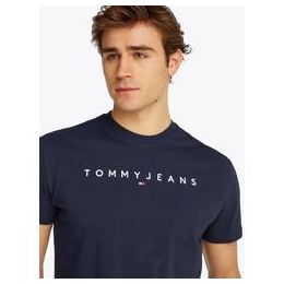 Tommy Hilfiger T-Shirt TOMMY JEANS "TJM REG LINEAR LOGO TEE EXT", Herren, Gr. XXL, blau (schwarz night navy), Single Jersey, Obermaterial: 100% Baumwolle, bestickt, unifarben, regular fit normal, Rundhals, abgesteppte Kante, Shirts T-Shirt, Rundhals, Regular Fit