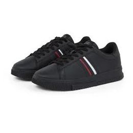 Sneaker Tommy Hilfiger "MODERN CUPSOLE STRIPES LTH", Herren, Gr. 41, schwarz, Nappaleder, Schuhe Sneaker, Freizeitschuh, Halbschuh, Schn&uuml;rer mit seitlichen Streifen
