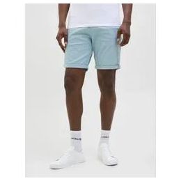 Jack & Jones Chinoshorts JACK & JONES "JPSTBOWIE JJSHORTS S", Herren, Gr. XS, N-Gr, blau (arona), Web, Obermaterial: 98% Baumwolle, 2% Elasthan, unifarben, regular fit kurz, Hosen Chinoshorts, mit Aufschlag