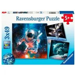 Puzzle Ravensburger "Abenteuer Weltraum", bunt, Puzzles, KinderB:21cm H:21cm, Pappe, Motiv, 3 x 49 Teile; Made in Europe, B:21cm H:21cm