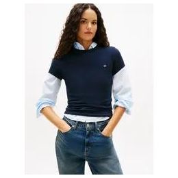 Tommy Hilfiger Kurzarmshirt TOMMY JEANS "TJW SLIM C-NECK TEE", Damen, Gr. XS (34), blau (schwarz night navy), Single Jersey, Obermaterial: 100% Baumwolle, unifarben, slim fit h&uuml;ftlang, Rundhals, abgesteppt, Shirts, mit Logo-Stickerei