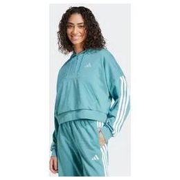 Kapuzensweatshirt Adidas SPORTSWEAR "ESSENTIALS 3-STREIFEN FRENCH TERRY QUARTER-ZIP HOODIE", Damen, Gr. S, wei&szlig; (powder teal, wei&szlig;), Obermaterial: 55% Baumwolle, 36% Polyester, 9% Viskose, angesetztes B&uuml;ndchen, Sweatshirts