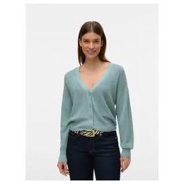 V&eacute;ro Moda Strickjacke VERO MODA "VMNEWLEXSUN LS SHORT V-NECK CAR GA NOOS", Damen, Gr. M, grau (gray mist), Strick, Obermaterial: 50% Viskose, 25% Baumwolle, 25% Polyacryl, unifarben, regular fit normal, tiefer V-Ausschnitt, Strickjacken Strickjacke, mit Knopfleiste