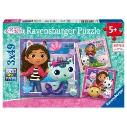 Puzzle Ravensburger "Spielzeit mit Gabby", bunt, Puzzles, KinderB:21cm H:21cm, Pappe, Motiv, 3 x 49 Teile; Made in Europe, B:21cm H:21cm