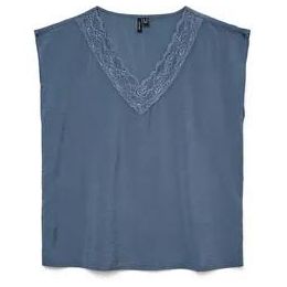 V&eacute;ro Moda Spitzentop VERO MODA "VMSAFA SL V-NECK LACE TOP WVN GA NOOS", Damen, Gr. XS, blau (china blau), Web, Obermaterial: 85% Viskose, 15% Nylon, unifarben, loose fit taillenbedeckt, V-Ausschnitt, Tops Spitzentop