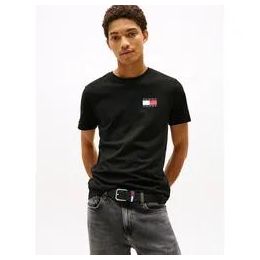 Tommy Hilfiger T-Shirt TOMMY JEANS "TJM SLIM FIT ESSENTIAL FLAG", Herren, Gr. XL, schwarz, Single Jersey, Obermaterial: 100% Baumwolle, unifarben, slim fit normal, Rundhals, eingesetzt abgesteppte Kante, Shirts T-Shirt, mit Rundhalsausschnitt
