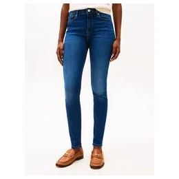 Skinny-fit-Jeans Tommy Hilfiger "COMO Skinny RW ACE mit Logo-Badge und kn&ouml;chellangem Schnitt", Damen, Gr. 27, L&auml;nge 28, blau (new doreen), Denim/Jeans, Obermaterial: 92% Baumwolle, 6% Elastomultiester, 2% Elasthan, unifarben, skinny fit kn&ouml;chellang, Jeans, Baumwollmischung, skinny fit