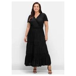 Maxikleid sheego BY JOE BROWNS "Maxikleid", Damen, Gr. 44, Normalgr&ouml;&szlig;en, schwarz, 100% Viskose, Spitze:100% Baumwolle, unifarben, lang, V-Ausschnitt, Kleider Maxikleid