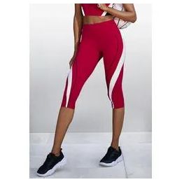 Caprihose Lascana ACTIVE, Damen, Gr. XS (32/34), N-Gr, rot, Trikot, Obermaterial: 85% Polyester, 15% Elasthan, unifarben mit Farbeinsatz, figurbetont wadenlang, Hosen Caprihose, mit seitlichem Kontrasteinsatz