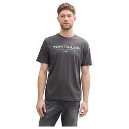 T-Shirt Tom Tailor, Herren, Gr. M, grau (tarmac grau), Single Jersey, Obermaterial: 100% Baumwolle, bedruckt, regular fit h&uuml;ftbedeckend, Rundhals, abgesteppte Kante, Shirts T-Shirt, Sommershirt mit Frontprint
