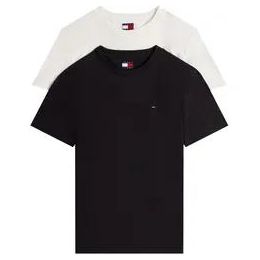 Tommy Hilfiger Rundhalsshirt TOMMY JEANS "TJM XSLIM 2PACK JERSEY TEE EXT", Damen, Gr. L, schwarz-wei&szlig; (schwarz, ecru), Single Jersey, Obermaterial: 100% Baumwolle, unifarben, slim fit normal, Rundhals, eingesetzt abgesteppte Kante, Shirts Rundhalsshirt, Logostickerei, 2Pack