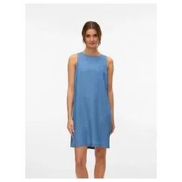V&eacute;ro Moda Maxikleid VERO MODA "VMFLEUR SL SHORT TENCEL DRESS GA", Damen, Gr. L, N-Gr, blau (medium blau denim), Web, Obermaterial: 100% Lyocell, unifarben, regular fit kn&ouml;chellang, Kleider Maxikleid, Sommerkleid