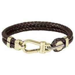 Lederarmband BOSS "ARES PRIME" Gr. M, braun (gelbgoldfarben, braun), Armb&auml;nder, Herren, M, Edelstahl Leder, Edelstahl, Leder, Lederarmband