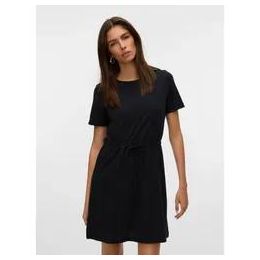 V&eacute;ro Moda Shirtkleid VERO MODA "VMLUNA SS SHORT STRING DRESS JRS NOOS", Damen, Gr. L, N-Gr, schwarz, Jersey, Obermaterial: 50% Baumwolle, 50% Polyester, unifarben, regular fit kurz, Rundhals, Kleider Shirtkleid, Baumwollmischung, regular fit