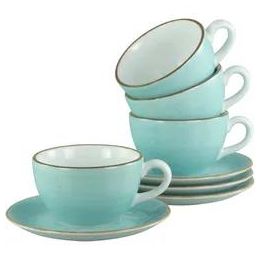Cappuccinotasse Creatable "Vintage Nature Aqua, Cappuccino-Set, 8-tlg.", blau, 8 Stk., Porzellan, Trinkgef&auml;&szlig;e, Cappuccinotasse, Handgemalt, Gesprenkelt, Rustikales Au&szlig;enband