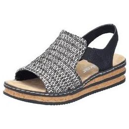 Keilsandalette Rieker, Damen, Gr. 39, schwarz (schwarz, sand), Lederimitat, Flechtoptik, Schuhe, Sommerschuh, Strandschuh, Sandale in Flechtoptik