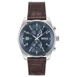 Chronograph BOSS "SKYTRAVELLER", braun (dunkelbraun, blau), Armbanduhren, Herren, Chronograph, Quarzuhr, Armbanduhr, Herrenuhr, Lederarmband, analog, Tag