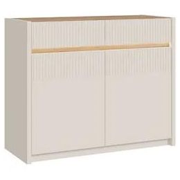 Kommode FORTE "Oak Squere Kommode, SK Vollauszug", mauvella eiche, sand, B:105,3cm H:85,9cm T:41,5cm, Holzwerkstoff, Sideboards, Kommode, B/H/T 105,3/85,9/41,5 cm Beleuchtung, Soft Close, Lamellenoptik