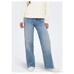 Low-rise-Jeans Only "ONLJUDY-O LW WIDE LEG DNM TAI433 NOOS", Damen, Gr. XS (34), N-Gr, blau (light blau denim detail:rg), Denim/Jeans, Obermaterial: 99% Baumwolle, 1% Elasthan, unifarben, gerade, Jeans