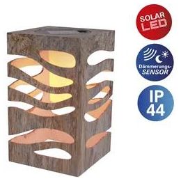 N&auml;ve LED Solarleuchte N&Auml;VE "Hilda", beige (natur), B:12,3cm H:20cm L:12,3cm, Leuchten, quadratisch, silber/beige Marmoroptik, Flammeneffekt, D&auml;mmerungssensor