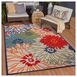 Teppich Sanat "Floral 2 Outdoor", bunt, B:80cm H:6mm L:150cm, Kunstfaser, Teppiche, Teppich, In- und Outdoor geeignet, Blumen, Balkon, Terrasse, Au&szlig;enbereich
