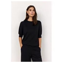 Kurzarmbluse soyaconcept "SC-BANU 83", Damen, Gr. S, schwarz, Sweatware, Obermaterial: 48% Modal, 48% Polyester, 4% Elasthan, unifarben, regular fit normal, Rundhals, Rippb&uuml;ndchen, Blusen