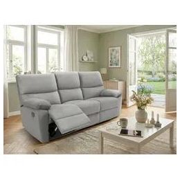 3-Sitzer Home Affaire "LANNOY, manuelle o. elelektrische Relaxfunktion in 2 Sitzen, USB A/C", grau (hellgrau), B:201cm H:96cm T:94cm, Sofas, Liegefunktion (105-150), Reclinersofa, Webstoff, Federkern