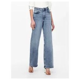 High-waist-Jeans Only "ONLJUICY HW WIDE LEG", Damen, Gr. 31, L&auml;nge 30, blau (medium blau denim), Denim/Jeans, Obermaterial: 99% Baumwolle, 1% Elasthan, Abriebeffekte, Jeans High-Waist-Jeans