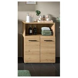 Midischrank Welltime "FLORENZ, TOPSELLER, Breite 60 cm, 2 T&uuml;ren, 1 Fachboden, 1 offene Fach", artisan oak nb, B:60cm H:80cm T:30cm, FSC-zertifizierter Holzwerkstoff, MDF, Schr&auml;nke, Midischrank, hochwertige MDF Front, Griff schwarz, Badschrank, Bad