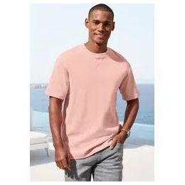 T-Shirt John Devin, Damen, Gr. M, rosa (apricot), Obermaterial: 97% Baumwolle, 3% Elasthan, unifarben, regular fit, Rundhals, abgesteppte Kante, Shirts T-Shirt, modische Strukturware aus Baumwoll-Elasthan-Qualit&auml;t