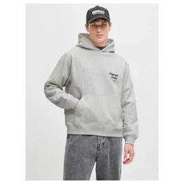 Jack & Jones Kapuzensweatshirt JACK & JONES "JORNORREBRO TYPO BACK SWEAT HOOD SN", Herren, Gr. M, grau (wei&szlig; melange), angeraute Sweatware, Obermaterial: 89% Baumwolle, 11% Polyester, bedruckt, meliert, relaxed fit normal, ohne Ausschnitt, Rippb&uuml;ndchen, Sweatshirts, mit Print