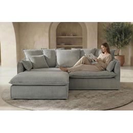 Riess Ambiente Gro&szlig;er Sitzhocker HEAVEN 100cm hellgrau Cord Federkern Sofahocker abnehmbarer Bezug Riess-Ambiente Landhaus Modern Skandinavisch