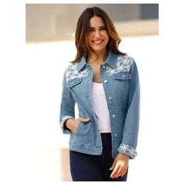 Jeansjacke Classic Basics, Damen, Gr. 42, blau (blau, bleached), 81% Baumwolle, 17% Polyester, 2% Elasthan, Besatz:100% Baumwolle, gemustert, Jacken Jeansjacke