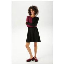 Jerseykleid Aniston CASUAL, Damen, Gr. 44, N-Gr, bunt (schwarz, bordeaux), Milano Rib, Obermaterial: 65% Viskose, 31% Polyester, 4% Elasthan, unifarben mit Farbeinsatz, kniefrei, Rundhals, Kleider Jerseykleid, mir raffiniertem Farbeinsatz