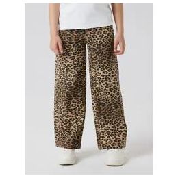 Bootcuthose name it "NKFROSE WIDE TWI PANTS 4444-TD NOOS", M&auml;dchen, Gr. 128, N-Gr, silber (silber mink aop:leopard), Web, Obermaterial: 100% Baumwolle, bedruckt, normal normal, Hosen