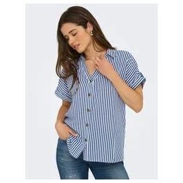 Kurzarmbluse Only "OnlyASMIN SHIRT S/S WVN NOOS", Damen, Gr. L, wei&szlig; (peacoat stripes:wei&szlig;), Web, Obermaterial: 100% Viskose, gestreift, regular fit normal, Blusen, Viskose, hinten etwas l&auml;nger geschnitten